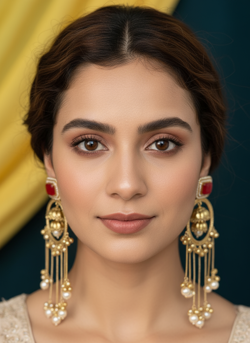 Ruby Square Hoop Jhumka Earrings – House of Meira